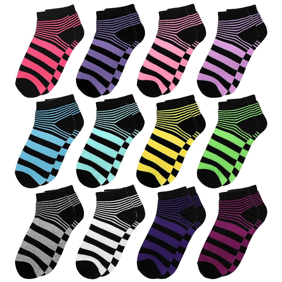 12-Pack Striped Women's Ankle Socks – Falari