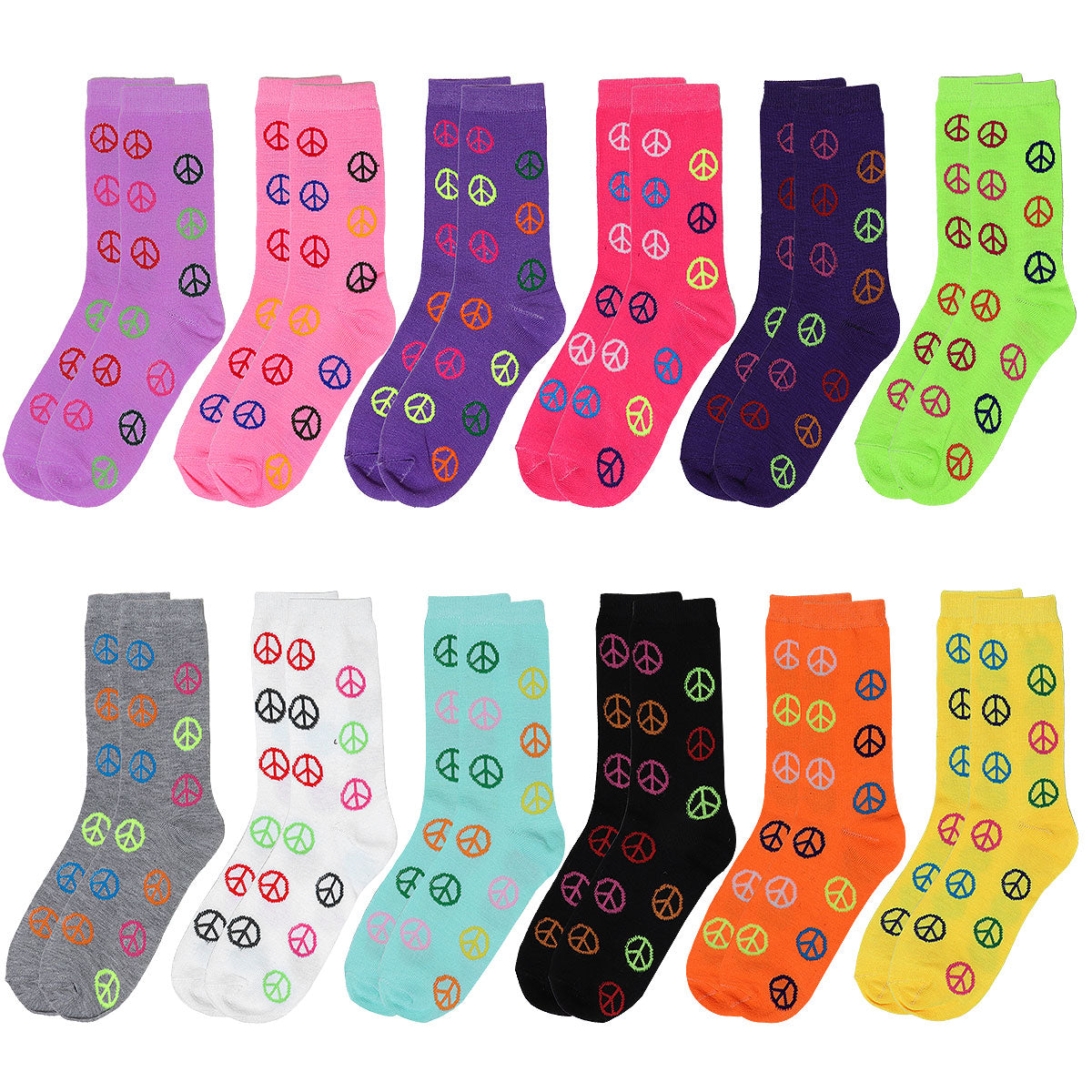 12-Pack Women's Crew Socks - Peace Sign – Falari