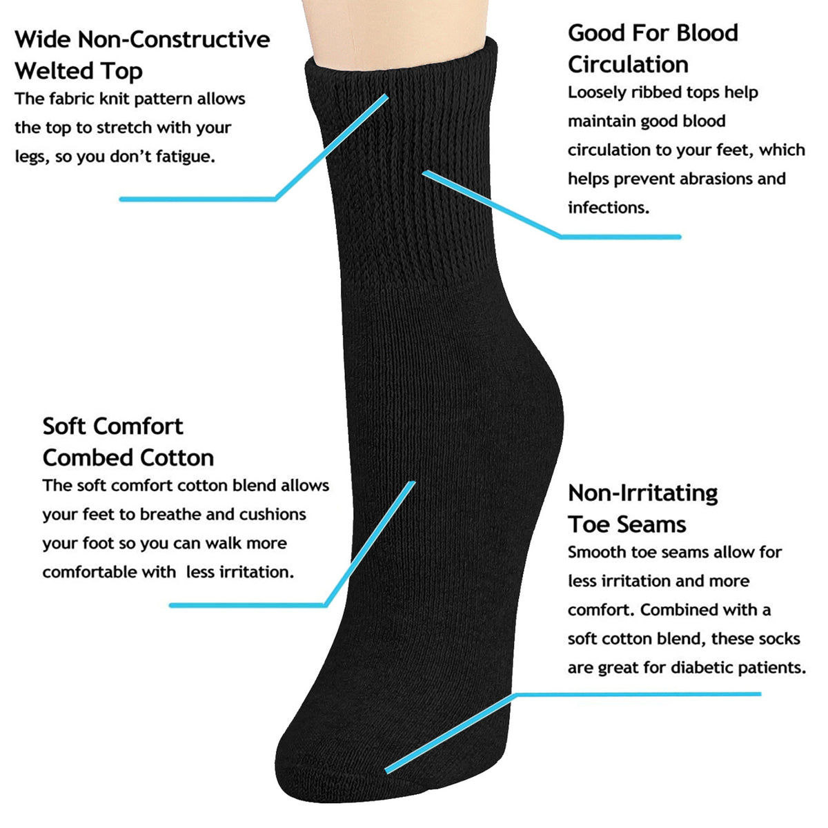 Falari Women Diabetic Socks Diabetes Edema and Circulatory Loose Fitti